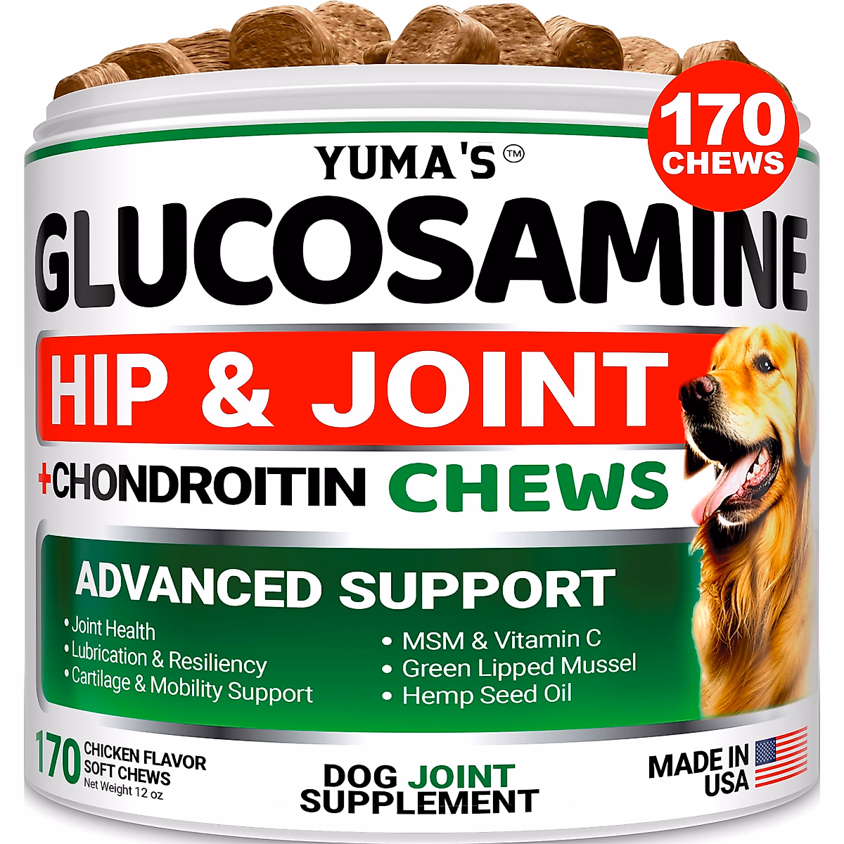Glucosamine for Dogs - Hip and Joint Supplement for Dogs - 170 Ct - Glucosamine Chondroitin for Dogs Chews - Dog Joint Pain Relief with MSM - Advanced Dog Joint Supplement Health - Mobility Support