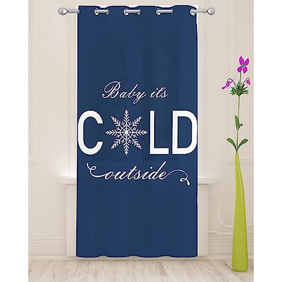 Christmas Sheer Curtains for Bedroom Living Room Sliding Door Curtains 63 inches Long, Voile Kitchen Curtain with Grommet Privacy Window Drape, 1 Panel Cold Winter Snowflakes Blue Backdrop