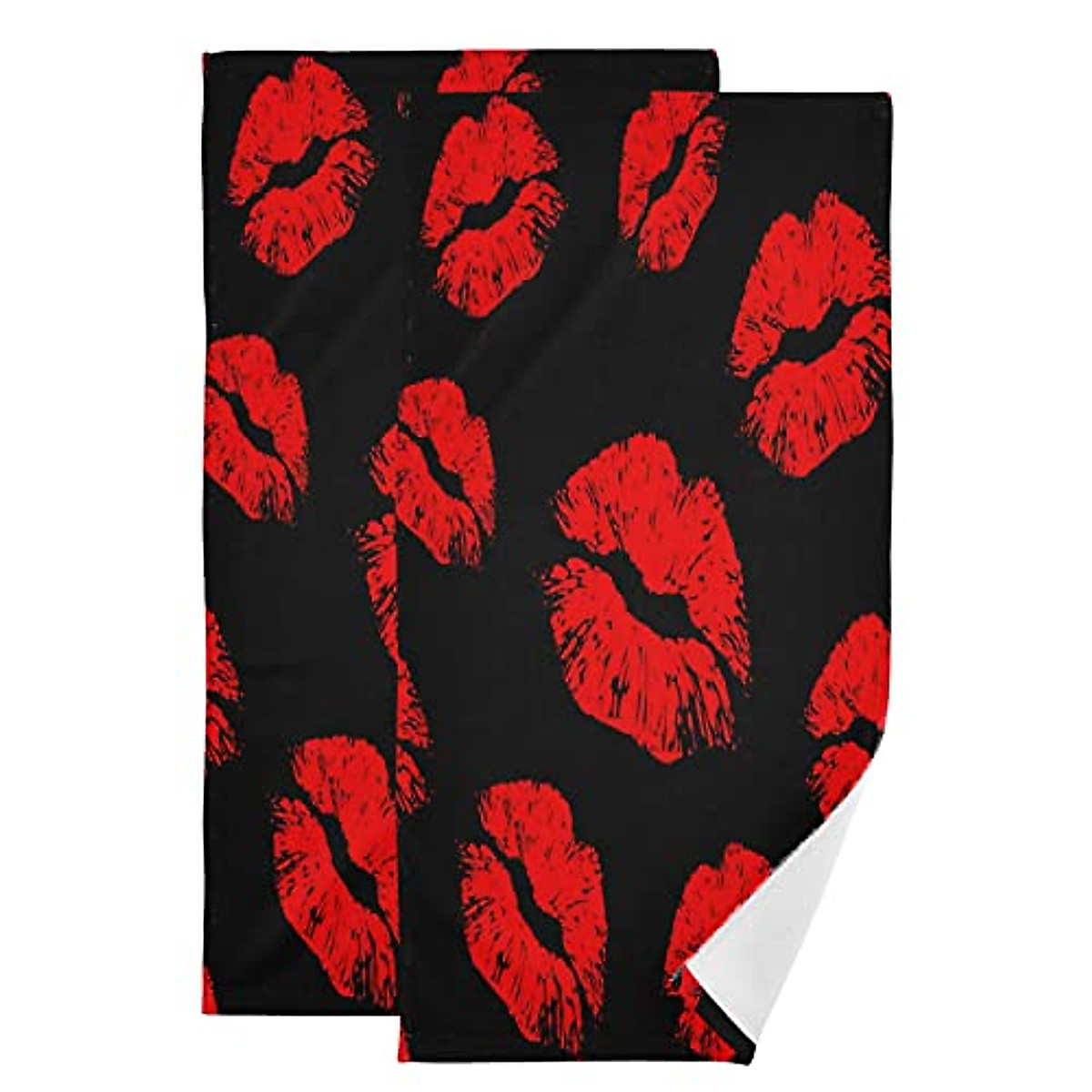KEEPREAL Valentine's Day Red Lips Print Soft Hand Towels for Bath Valentine's Day Decorative Guest Towels Fingertip Towels for Bathroom Spa Gym (14.4 x 28.3 inch, 2-Piece)