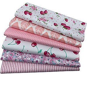 Jukway 6Pcs Cotton Fabric Squares 20x20 Inch (50x50cm) Pre-Cut Quilt Squares Sheets Patterns Craft Cotton Fabric Bundle for Sewing Quilting Patchwork Crafting Home Décor Handwork (Pink)