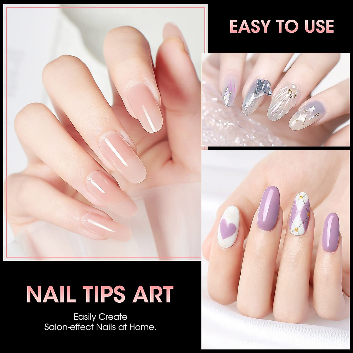 Buqikma Nail Tips Short Oval - 600PCS French Tips Round Shape Half Cover False Acrylic Nails Artificial Tips for DIY & Salon (with Handle - Clear)