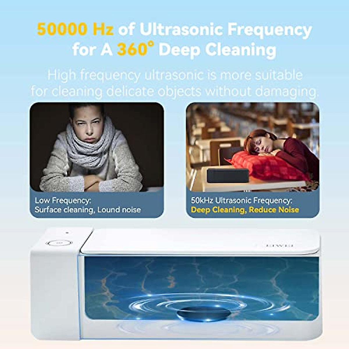 Ultrasonic Jewelry Cleaner, EIWEI 50kHz Ultrasonic Cleaner, 600ML Jewelry Cleaning Machine with SUS304 Material, 3-Minutes Quick Cleaning for Ring, Eyeglass, Retainer, Makeup Brush, Coins (White)