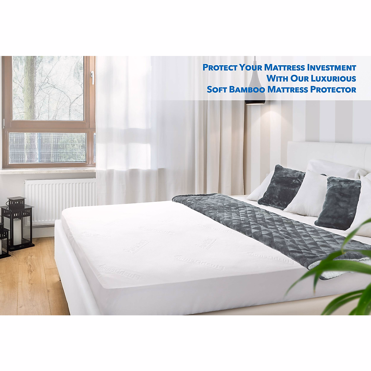 PlushDeluxe Premium Bamboo Mattress Protector – Twin XL Size, Waterproof, & Ultra Soft Breathable Noiseless Washable Bed Mattress Cover for Comfort & Protection - White