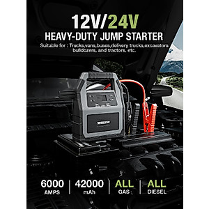 YESPER 12V/24V Car Jump Starter, 6000A Peak 4.1 lbs Portable Jump Starter Battery Pack 42000mAh Battery Booster Pack (Up to All Gas/Diesel Engine) Jumper Box with LED Screen…