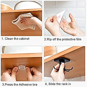 SHBaizoy 2pcs Under Cabinet Hooks, 360 °Rotation Kitchen Hooks for Utensils,Nail Free Adhesive Kitchen Utensils Hanging Hooks for Kitchen Utensils/Tools/Towel/Knife(Black)