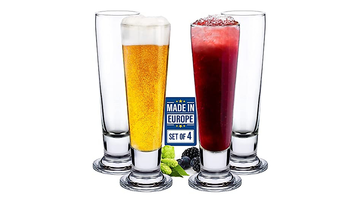Premium Beer Glasses Set - 4 Pilsner Tumblers