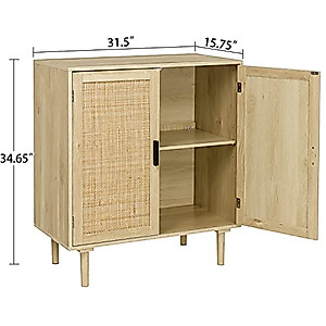 Finnhomy Sideboard Buffet Cabinet, Kitchen Storage Cabinet with Rattan Decorated Doors, Liquor Cabinet, Dining Room, Hallway, Cupboard Console Table, Accent Cabinet, 31.5X 15.8X 34.6 Inches, Natural
