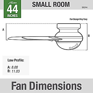 Hunter Fan Dempsey Low Profile Indoor Ceiling Fan with LED Light and Remote Control, Metal, Fresh White, 44 Inch