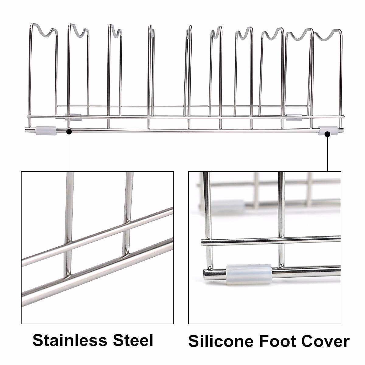 FLSEPAMB Pot Lid Organizer Pan Lid Organizer Kitchen Pot Lid Rack Suitable for Bakeware Dish Plate, Cutting Boards, Pots & Pans, Serving Trays, Reusable Holder (2 Pack)