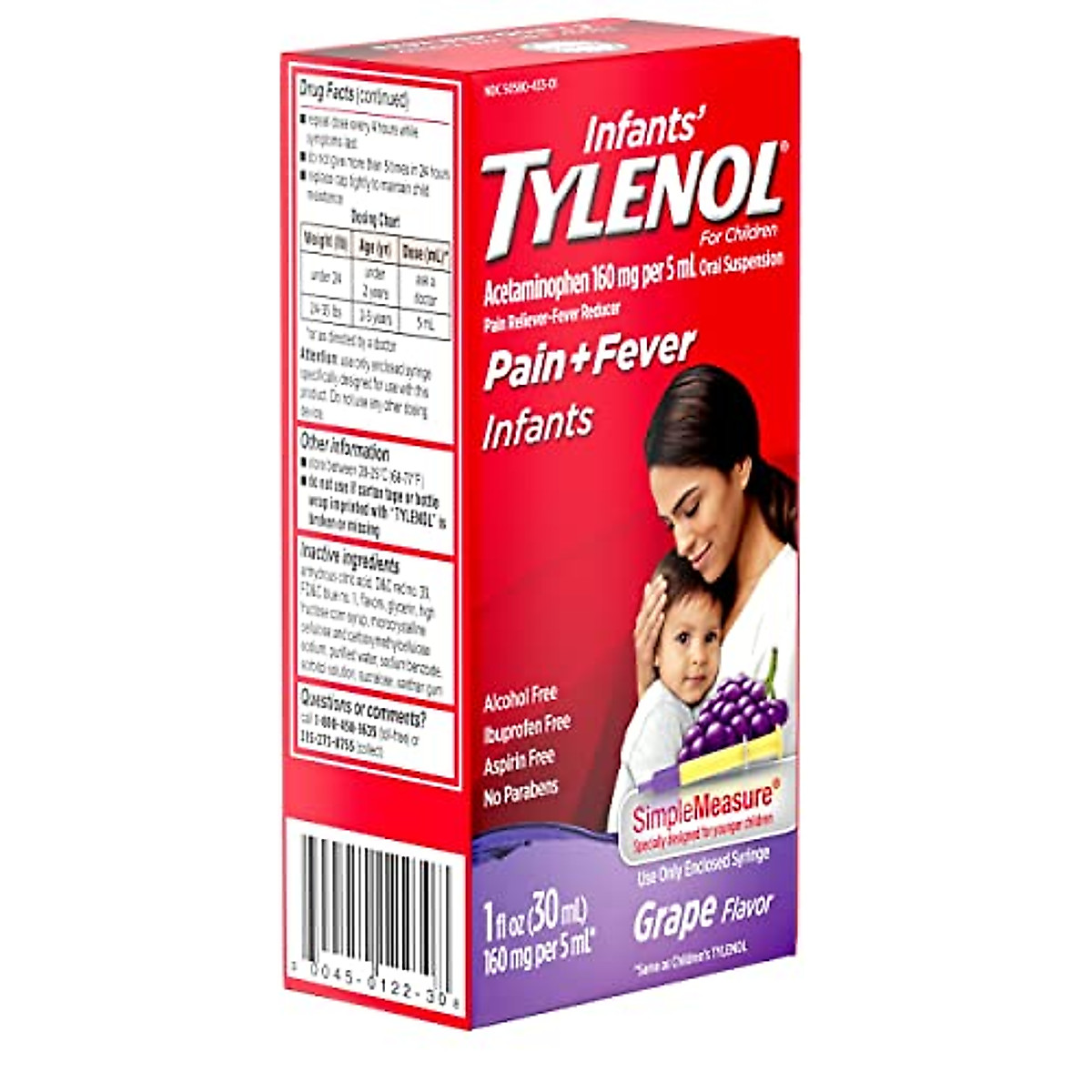 Tylenol Infants Oral Suspension Liquid Medicine with Acetaminophen, Baby Fever Reducer & Pain Reliever for Minor Aches & Pains, Sore Throat, Headache & Toothache, Grape Flavor, 1 fl. oz