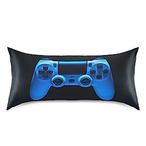Oyihfvs Video Game Joystick Gamepad in Blue Neon Lights Isolated on Black Silky Satin Pillowcase for Hair and Skin, Soft Bed Pillow Cover, Decorative Silk Pillow Cases, King Size 20x40 inches