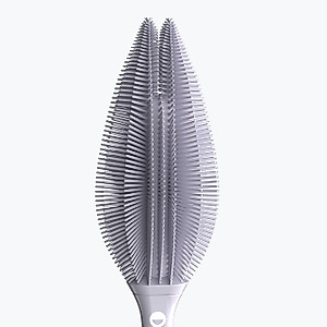 Smilo Silicone Baby Bottle Brush - Soft Touch Baby Bottle Cleaner with Flexible Twin Tip to get Cups, Glasses and Baby Bottles Extra Clean - Food-Grade Silicone, Dishwasher Safe & BPA-Free - Gray