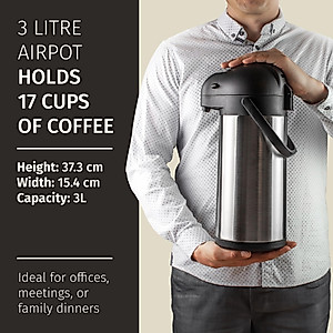 101 Oz Airpot Thermal Coffee Carafe - Insulated Stainless Steel Coffee Dispenser with Pump - Thermal Beverage Dispenser - Thermos Coffee Carafe for Keeping Hot Coffee & Tea Hot For 12 Hours - Cresimo