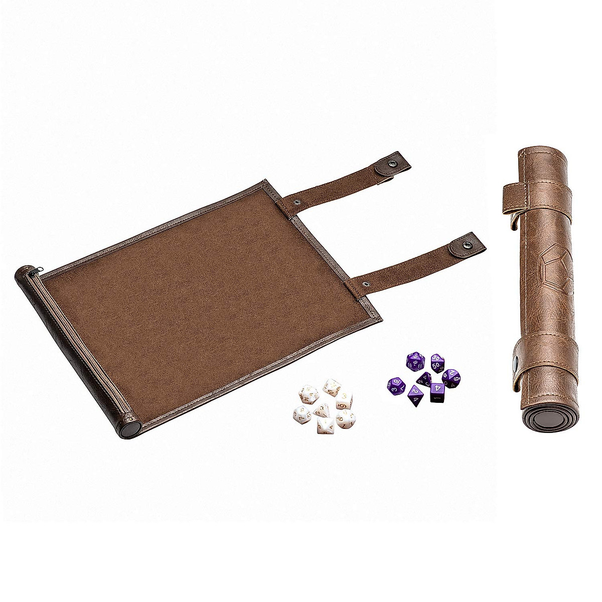 Dice Tray and Rolling Folding Mat Compatible with DND Dice Scroll Mat Holder Storage Holds up to 2 Sets of Dice(Included) for All Tabletop RPGs and Dungeons & Dragons Game Dice