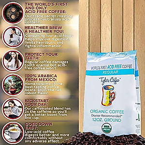Tyler’s Acid Free Organic Ground Coffee - 100% Arabica Full Flavor - Neutral pH - Caffeinated No Bitter Aftertaste - Gentle on Digestion, Reduce Acid Reflux - Protect Teeth - For Acid Free Diets- Natural and Organic Blend for Common GI Issues 12 oz