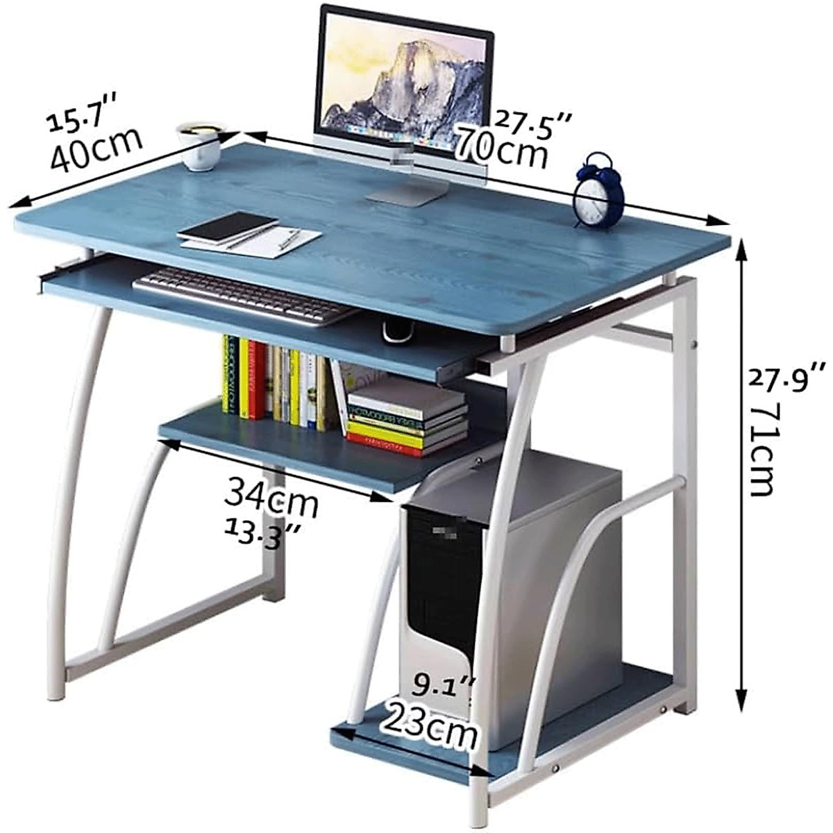 ZUMAHA Home Office Computer Desk with Pullout Keyboard Tray Monitor Stand PC Study Desk Lower Shelf Modern Gaming Desk