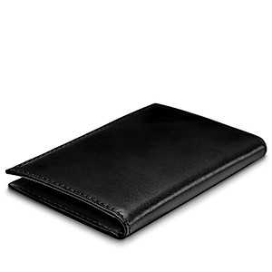Bosca Men's Leather Card Holder Wallet – Italian Full Grain Vegetable Tanned Credit Card Case – 6 Card Slots, 2 Receipt Wells – Classic Glossy Finish – Gift-Ready Packaging - Black
