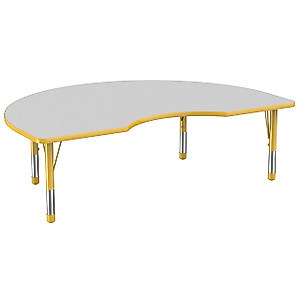 Factory Direct Partners 10087-GYYE Kidney Activity School and Classroom Kids Table (48" x 72"), Toddler Legs, Adjustable Height 15-24" - Gray Top and Yellow Edge