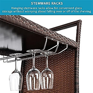 XXXDXDP Outdoor Patio Furniture Set Outdoor Patio Wicker Rattan Serving Bar Cart with Ice Bucket Wine Rack Brown