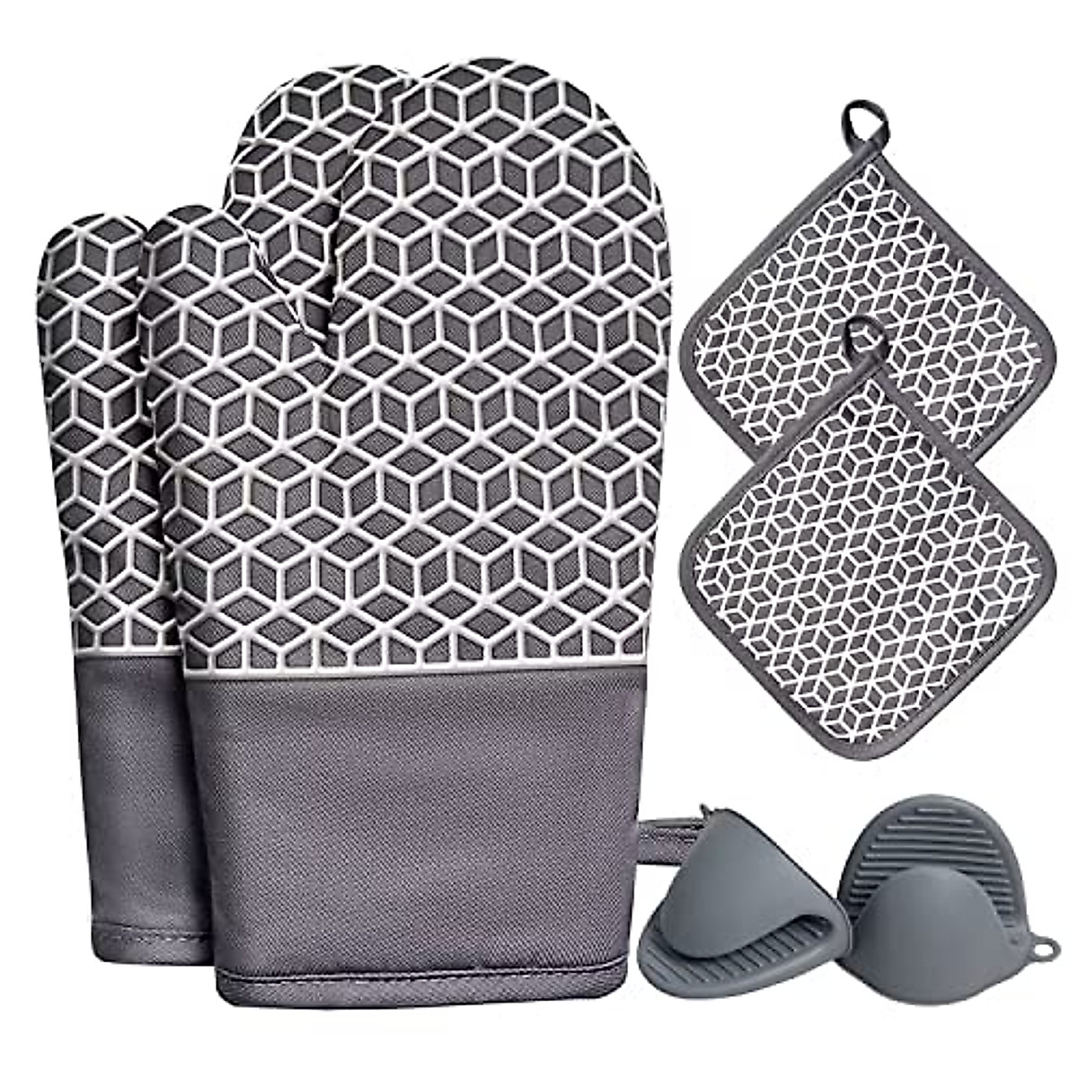 NAVITHOUS Oven Mitts and Pot Holders Sets 6pcs, Thick Cotton Oven Gloves High Heat Resistant 500℉with Extra Long Oven Mitts and Hot Pads Potholders with Non-Slip Silicone Surface for Cooking Baking