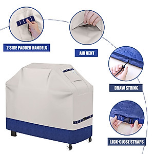 CUSSIOU Grill Cover BBQ Grill Cover 600D Waterproof Heavy Duty Gas Grill Cover, UV & Dust & Rip-Proof, Barbecue Grill Covers for Weber, Brinkmann, Char Broil Grills (64" L x 26" W x 48" H Fog/Navy)