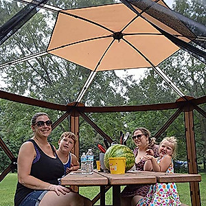 CLAM Quick-Set Escape Sky Camper 11.5 x 11.5 Foot Portable Pop-Up Outdoor Gazebo Screen Tent 6 Sided Canopy Shelter w/Ground Stakes & Carry Bag, Brown