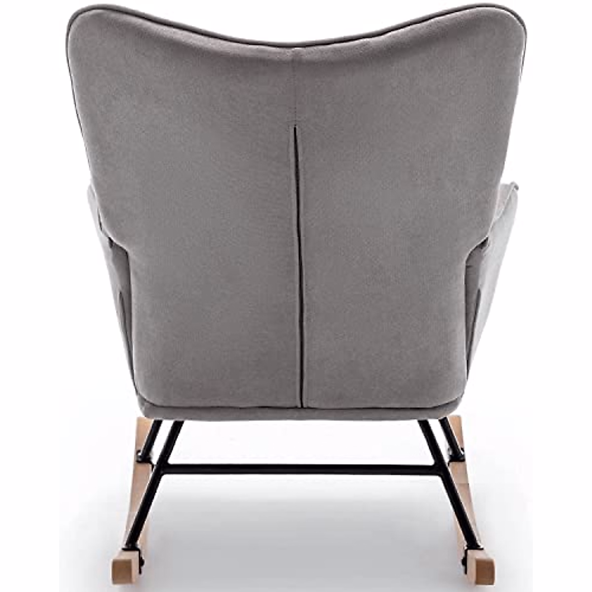 MELLCOM Rocking Chair with Ottoman, High Back Nursery Glider Rocker with Solid Wood Leg, Modern Upholstery Linen Fabric Armchair for Nursery, Living Room and Bedroom