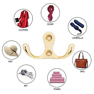 Ulifestar Coat Hook Coat Rack,Double Prong Metal Towel Hook Wall Hook for Hanging Clothes,Pants,Purse,Robe,Towel,Belt,Tie,Key,Mug,Cup,Wreath,Heavy Duty Rustic Bathroom Hanging Hooks,8Pcs (Gold)