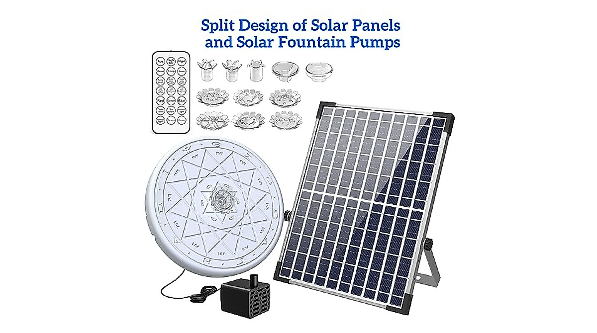 Smart 12W Solar Fountain with LED Lights & Remote Control