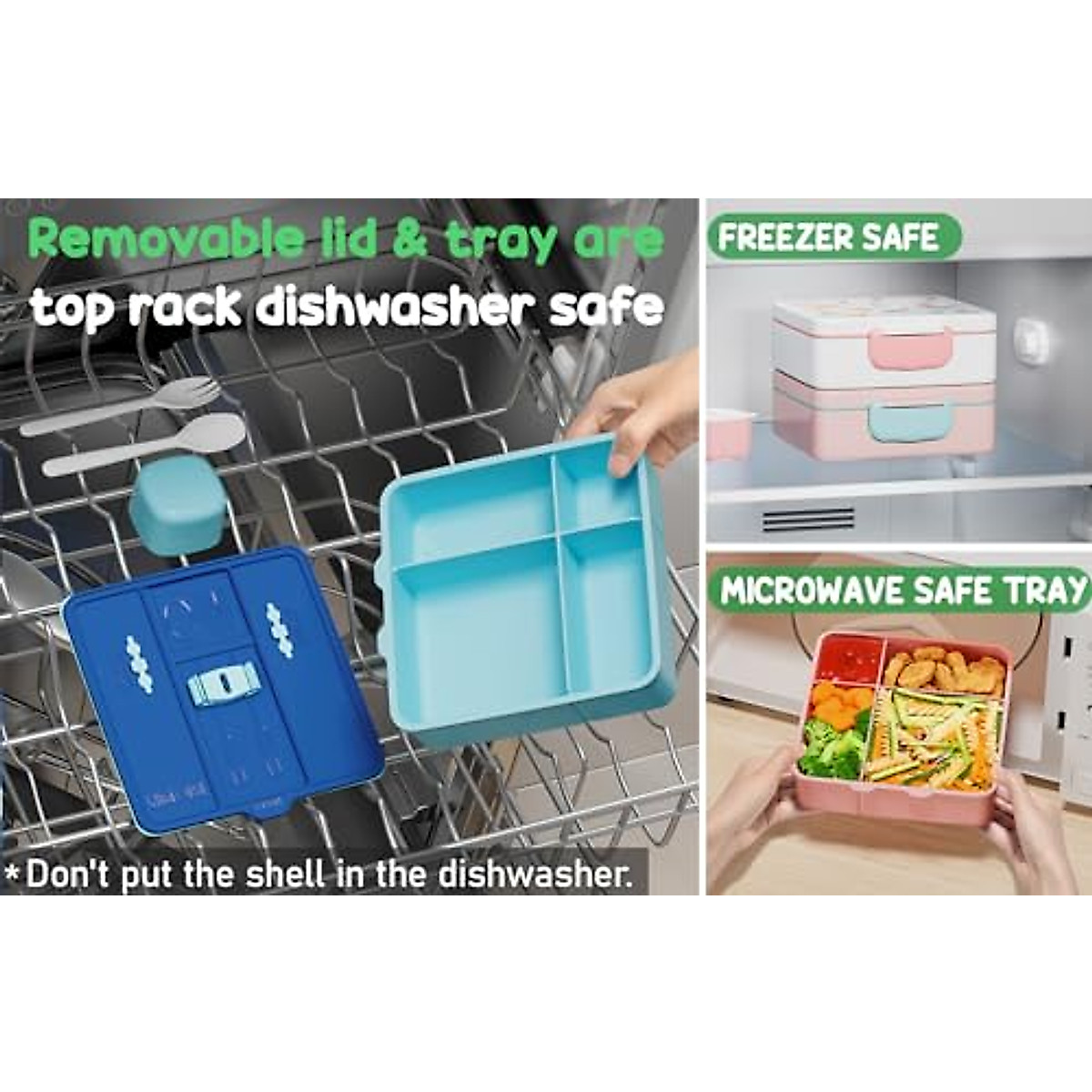 Fimibuke Kids Bento Lunch Box with 4 Compartments, Insulated lunch Bag, Stainless Steel Insulated Water Bottle, Ice Pack & Utensils, Birthday Gifts for Ages 3-12 Back to School Toddler Girls Boys