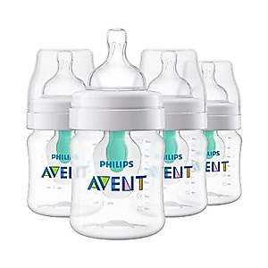 Philips Avent Anti-Colic Baby Bottles with AirFree Vent, 4oz, 4pk, Clear, SCY701/04