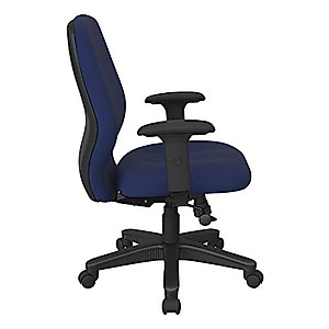 Office Star Ergonomic Mid Back Adjustable Office Desk Chair with Thick Padded Seat and Built-in Lumbar Support, Icon Navy Blue Fabric