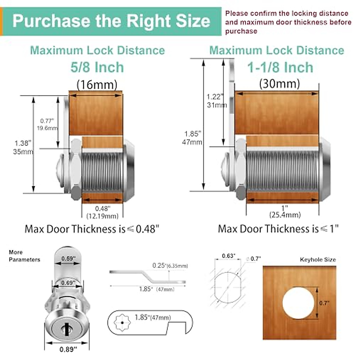 inBovoga 2 Pack Cabinet Locks with Keys, 5/8" Cam Lock Keyed Alike, Mailbox Lock Replacement Secure File Drawer Tool Box RV Door, Zinc Alloy