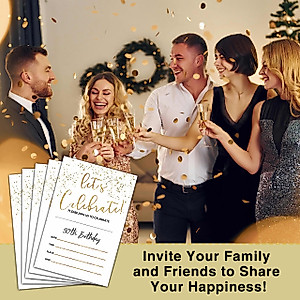 YSTEP 30th Birthday Party Invitations, 20 Invite Cards with Envelopes, 4" x 6" White and Gold Confetti Birthday Invites - C31