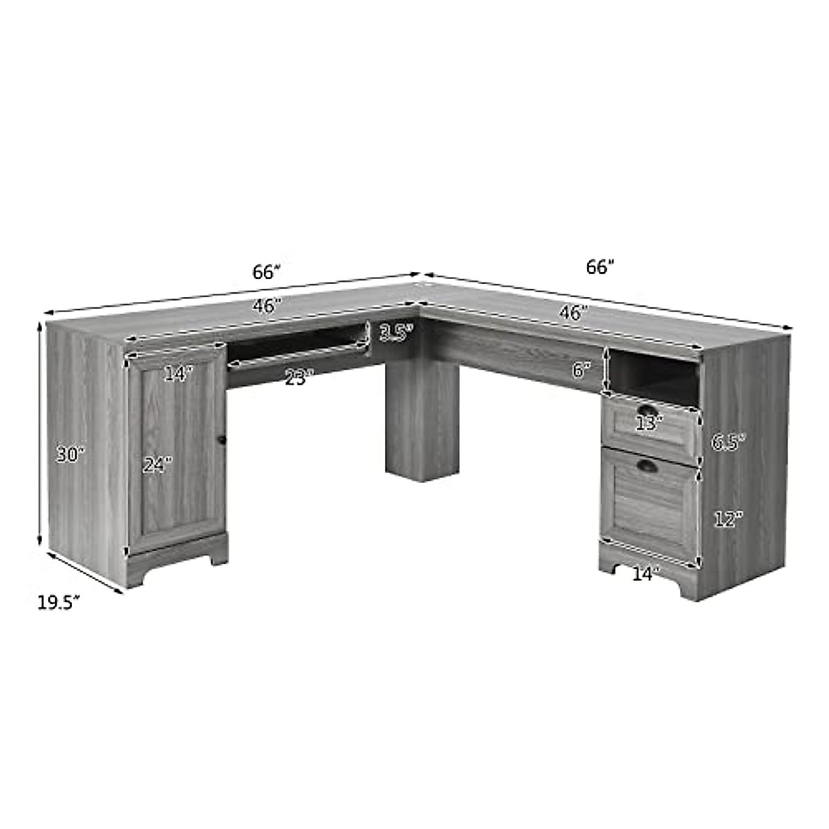 Tangkula 66" × 66" L-Shaped Desk, Corner Computer Desk with Drawers Keyboard Tray and Storage Cabinet, Home Office Desk, Sturdy and Space-Saving Computer Workstation