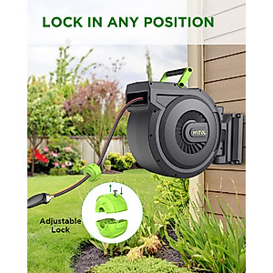 MYTOL Retractable Garden Hose Reel, 5/8 Inch x 82 ft + 6 ft Wall Mounted Water Hose Reel with Auto Slow Rewind System, 10-Pattern Nozzle, Any Length Lock, 180° Swivel Bracket, Ideal for Easy Watering