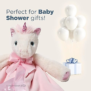 Bearington Baby Dreamer Snuggler, 15 Inch White and Pink Unicorn Plush Stuffed Animal Security Blanket Lovey for Babies