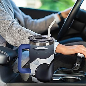 LLUTSNTH 40 Oz Vacuum Tumbler with Deep Blue Handle Leakproof Insulated Tumbler Seals on Ice Stainless Steel Travel Mug with Lid And Straw Coffee Cup Cute Water Bottles Cup Holder Friendly