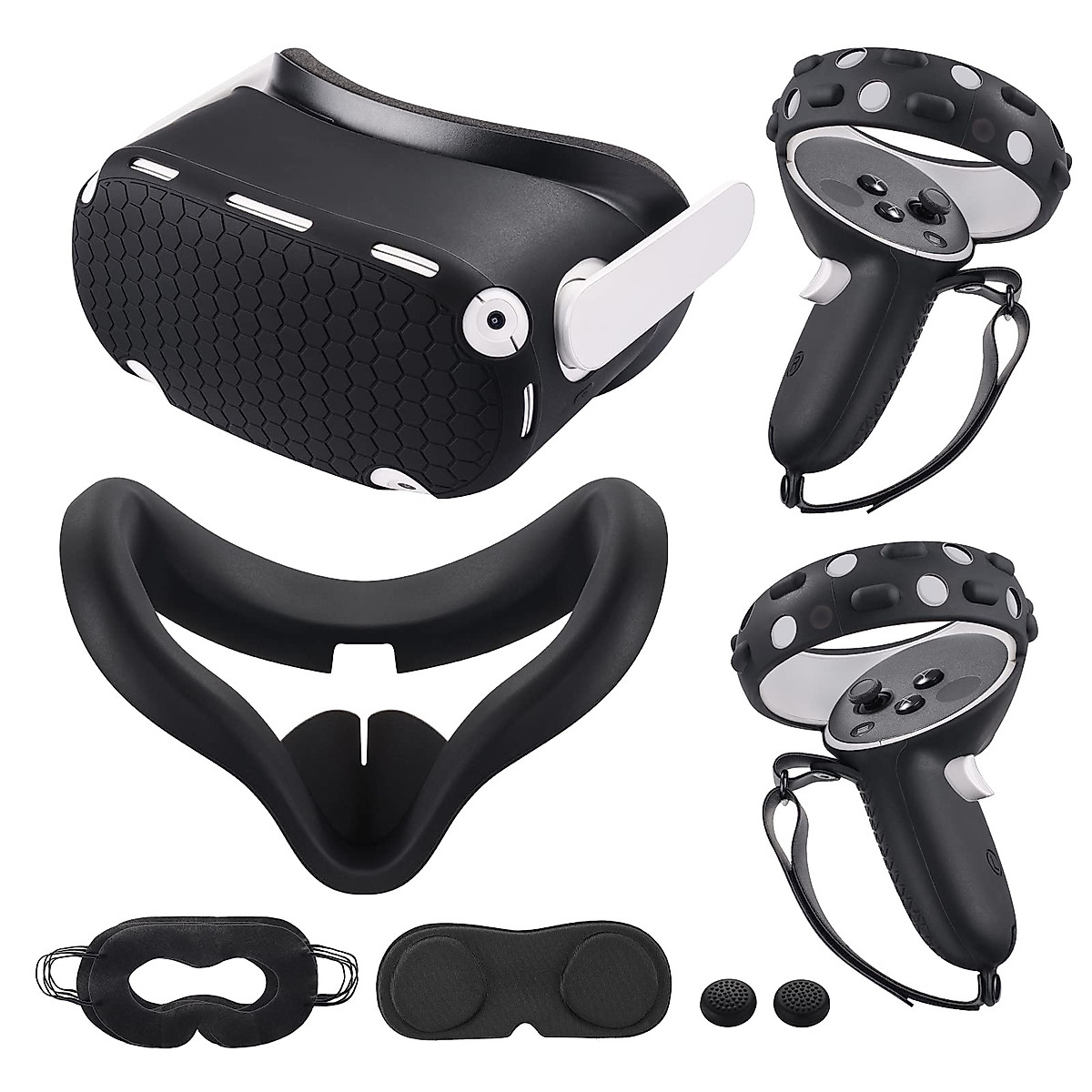Compatible with Oculus Quest 2 Accessories, Silicone Face Cover, VR Shell Cover,Touch Controller Grip Cover,Protective Lens Cover,Disposable Eye Cover(Black)