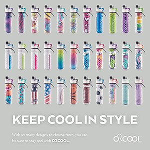O2COOL Mist 'N Sip Misting Water Bottle 2-in-1 Mist And Sip Function With No Leak Pull Top Spout (Hearts)