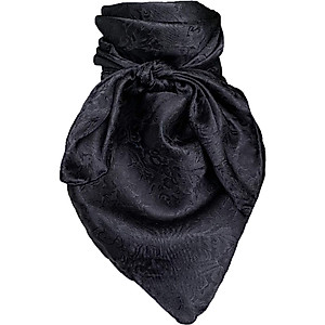 Wyoming Traders Jacquard Cowboy Wild Rag 100% Silk Scarf Bandana Multiple Colors L 34.5" and XL 42" (Black, 34.5")