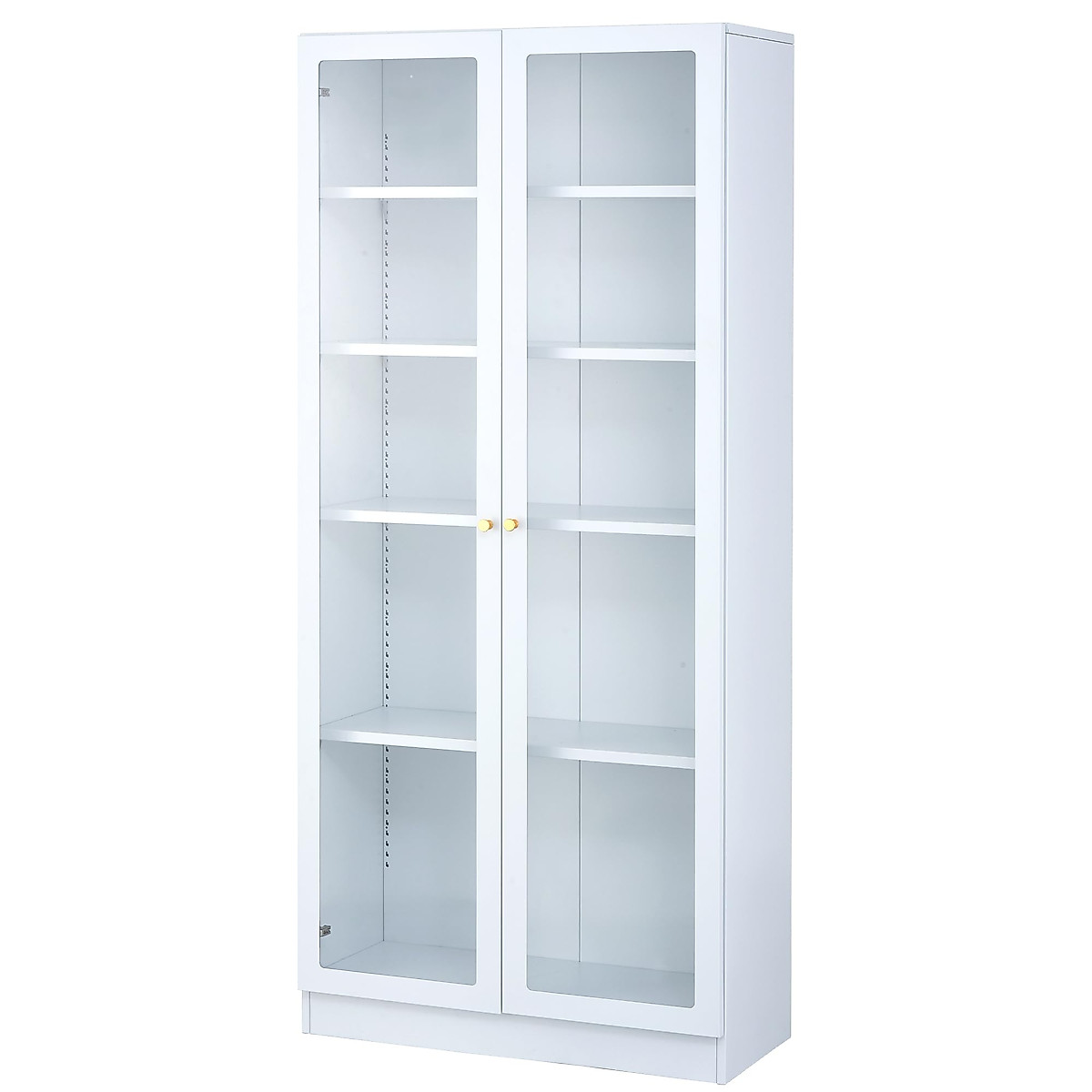 Alvisyd Metal Curio Cabinets with Acrylic Doors, 2 Door Cabinet 31.5 Wide Large Storage Bookcase with Adjustable Shelves, Glass Front Display Cabinet White Organizer 5 Tier for Home Office Craft