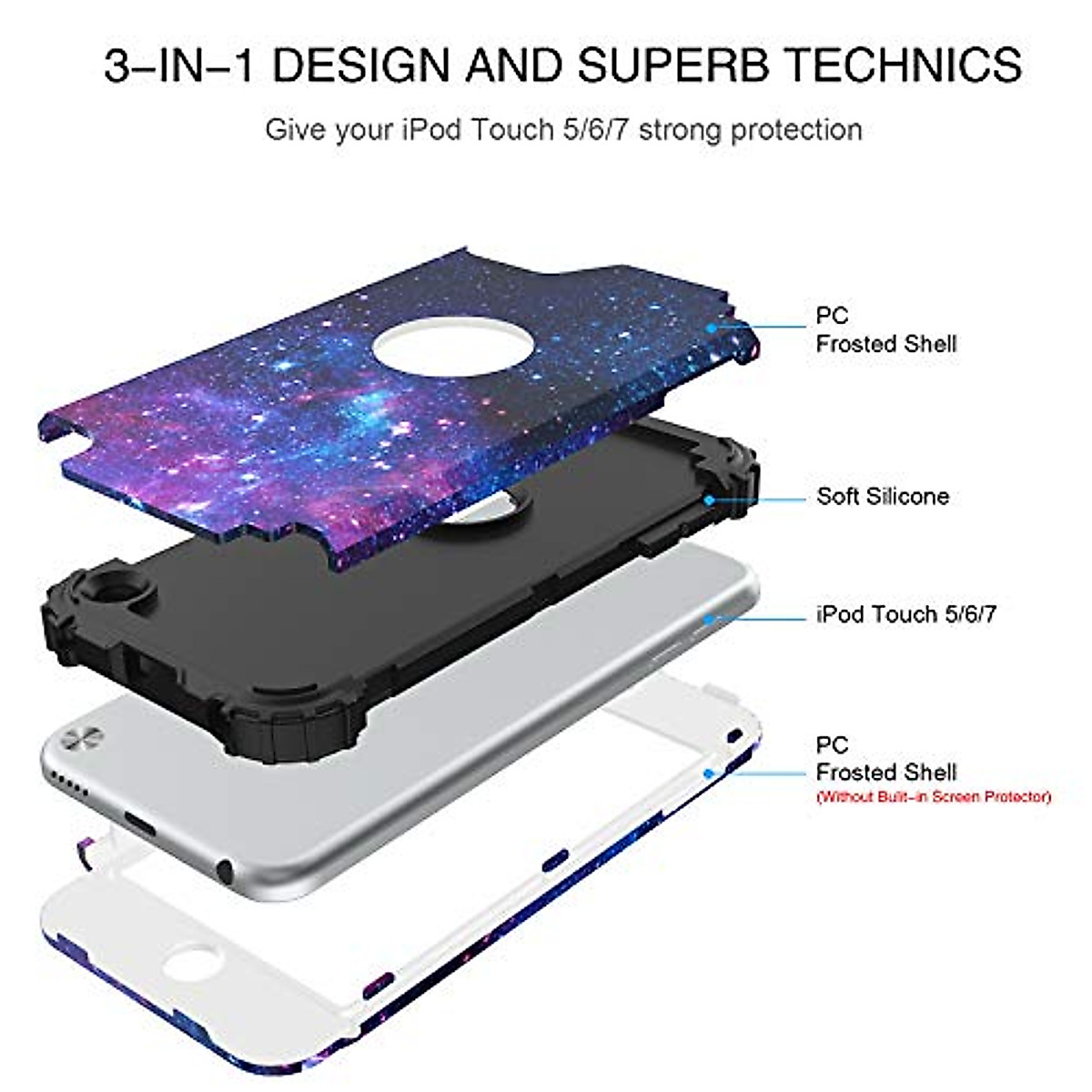BENTOBEN iPod Touch 7th Generation Case, iPod Touch 6th/5th Case, 3 in 1 Hybrid Hard PC Soft Rubber Heavy Duty Rugged Bumper Shockproof Phone Cover for iPod Touch 7th/6th/5th Generation, Purple