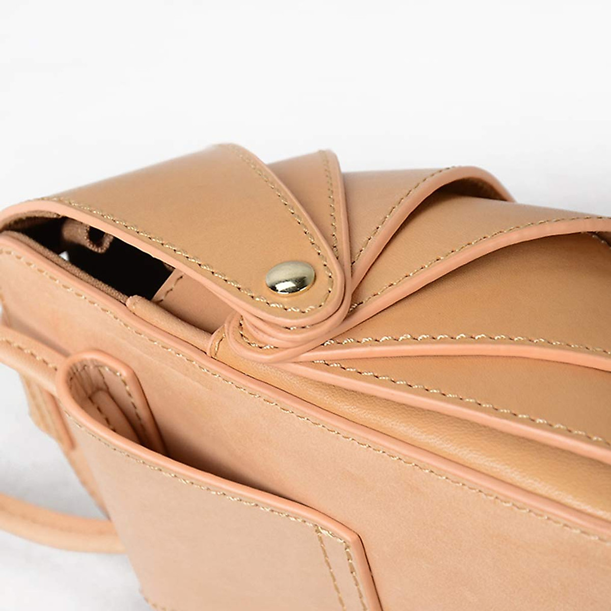 AUMI 4 Cellphone Crossbody Tan Beetle Bag Mini Cell Phone Purse Genuine Leather