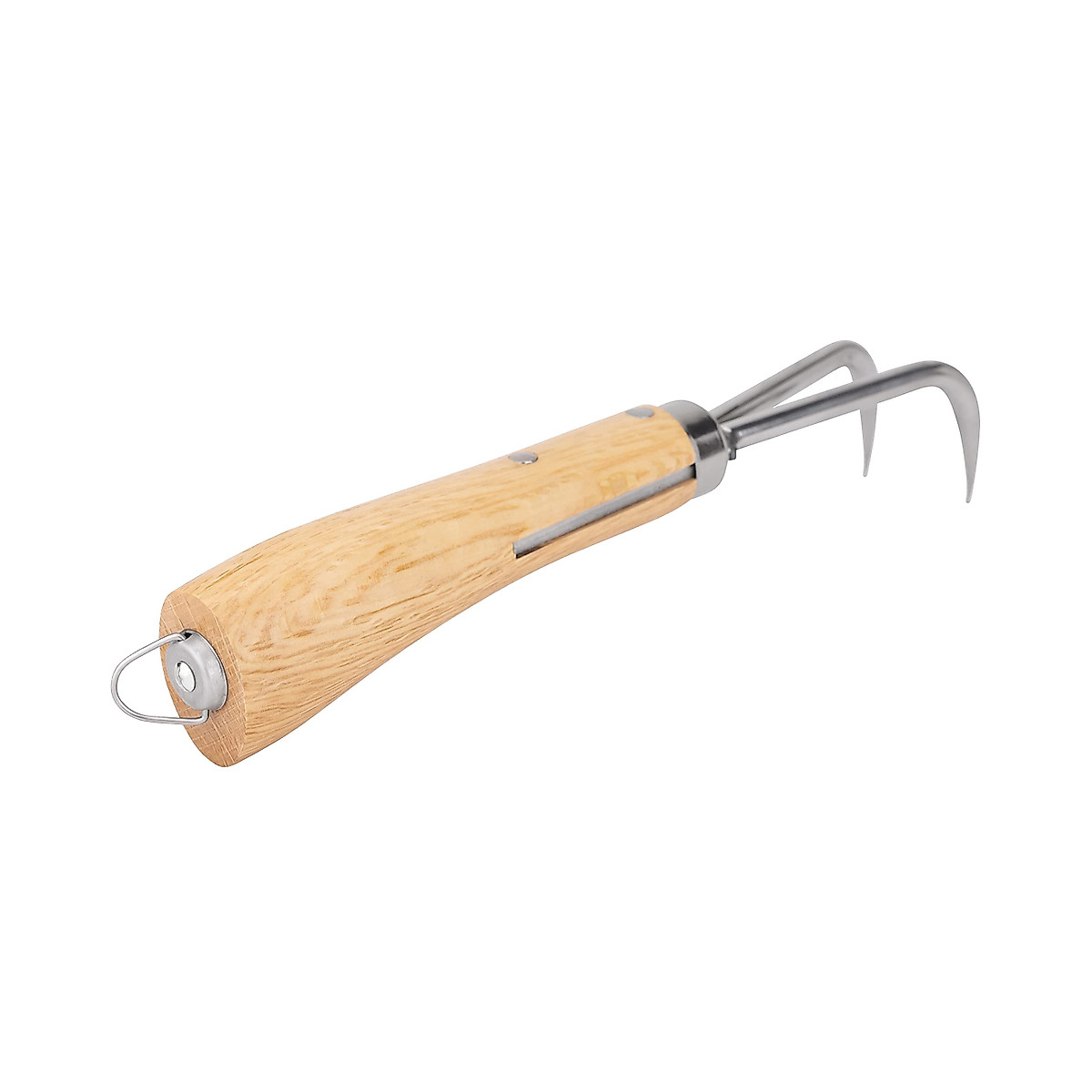 Nisaku NJP956 Nekaki Nihondume Handheld Double Claw Cultivator, Japanese Stainless Steel Tine Length 1.5-Inch, 5.5-Inch Polished Wood Handle