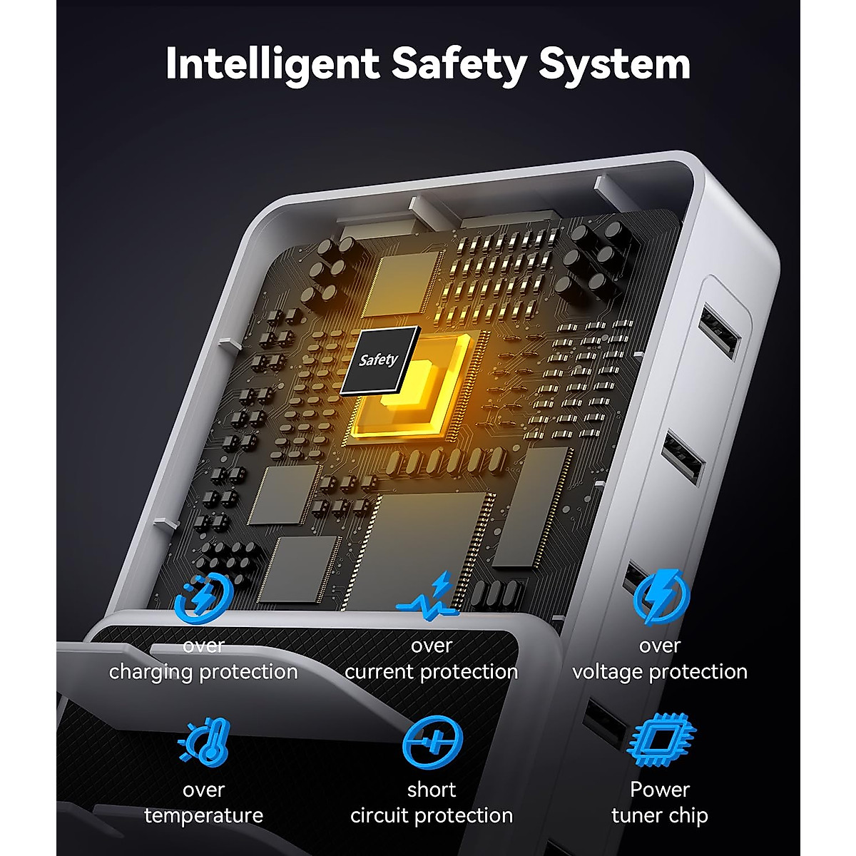 Honcila Charging station for multiple devices, 50W 6 Ports Multi Charger Station Charging Dock with Groove Design and 6 Mixed Charging Cables for iPhone, iPad, Kindle, Tablet, Cellphone and Others