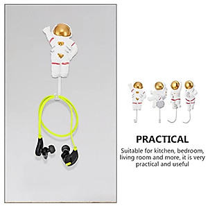 FOMIYES 4Pcs Astronaut Shape Storage Hooks Wall Mounted Coat Hooks Resin Self- Adhesive Towel Keys Hanger for Room Entryway Bathroom