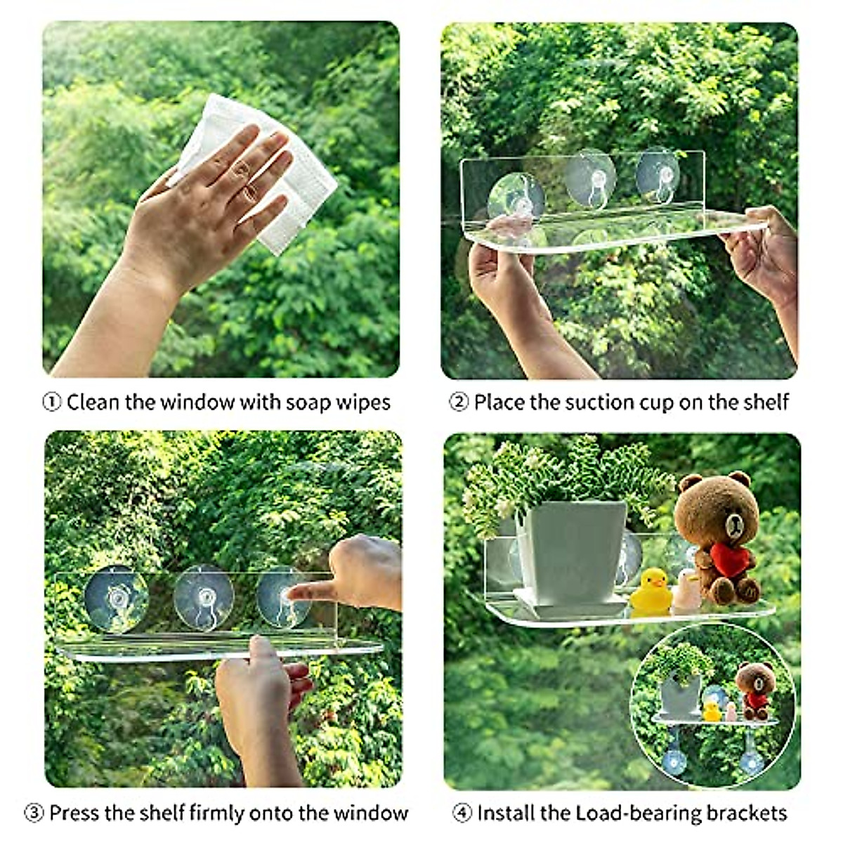NPPLUS 2 Pack Acrylic Suction Cup Shelf, Tool Free Window Plant Shelves With Legs, 12 Inches Clear Acrylic Indoor Ledge Garden Stand with for Growing Herbs, Microgreens, Succulents,Etc.