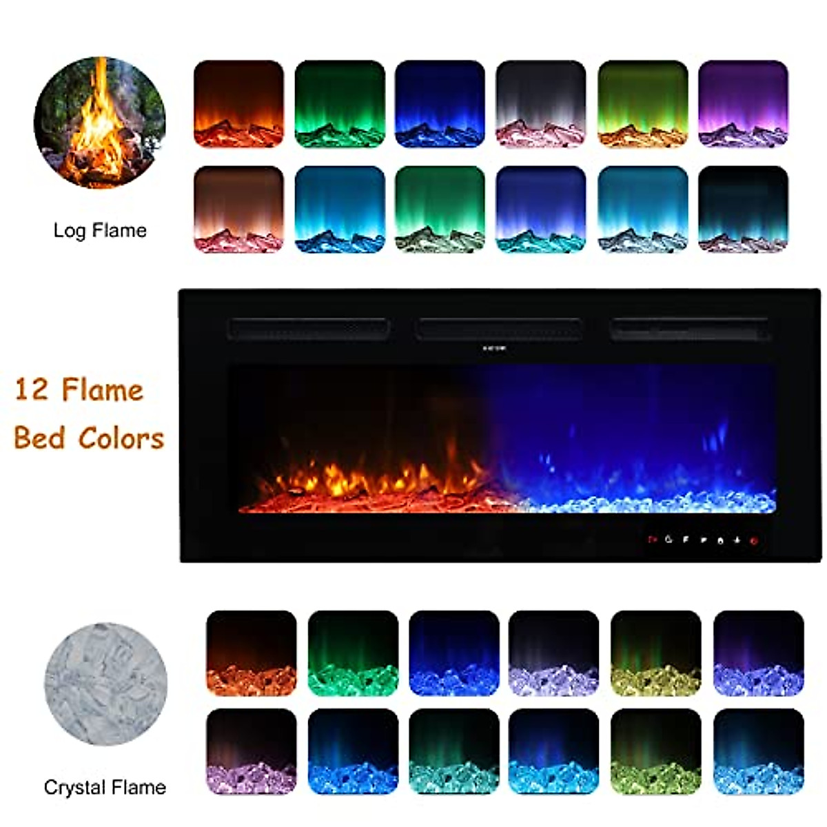 36" Electric Fireplace Inserts Wall Mounted Fireplace with [3D Flame] [Wall Mounted] [Remote Control] for The Living Room Bedroom Indoor, Black