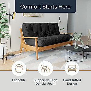 Loosh Full Size Sofa Bed Foam Canvas Futon Mattress - 12" USA Made, Black, Frame Not Included